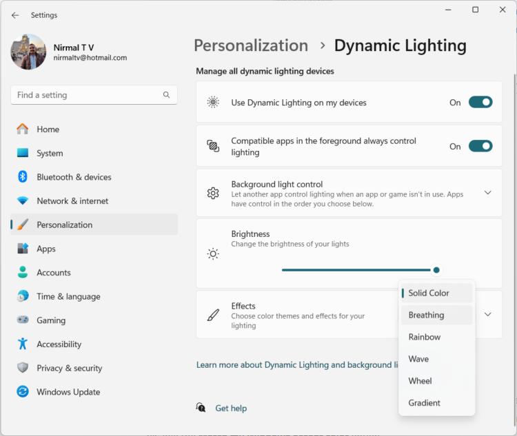 How to use Dynamic Lighting on Windows 11
